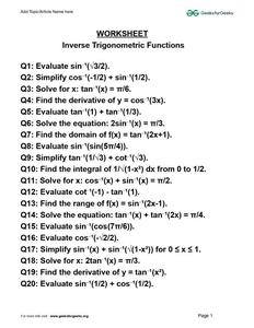 Inverse Trigonometric Functions Practice Problems - GeeksforGeeks