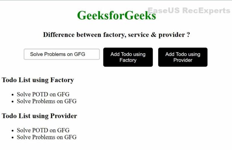 Difference between factory, service & provider ? - GeeksforGeeks