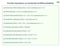 Practice Questions on Continuity and Differentiability - GeeksforGeeks