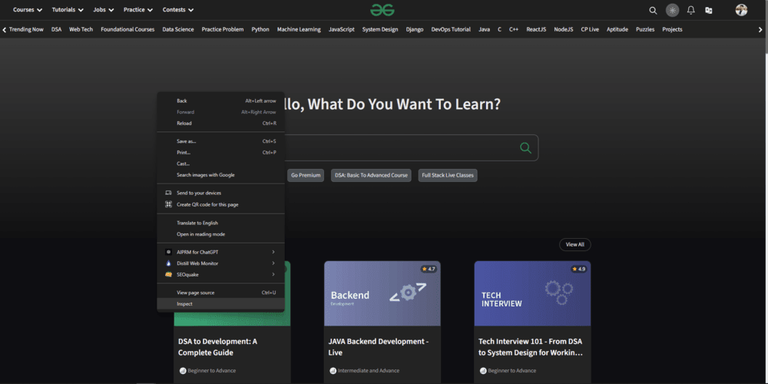 How to Use Inspect Element in Chrome, Safari and Firefox - GeeksforGeeks