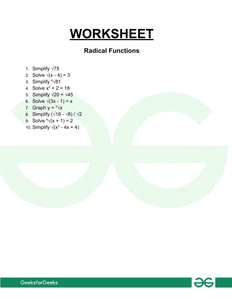 Radical Functions Worksheet - GeeksforGeeks