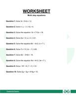 Multi step equations worksheet - GeeksforGeeks