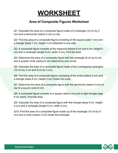 Area of Composite Figures Worksheet - GeeksforGeeks