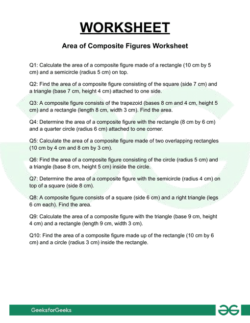 Area of Composite Figures Worksheet - GeeksforGeeks