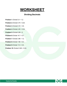 Dividing Decimals Worksheet - GeeksforGeeks