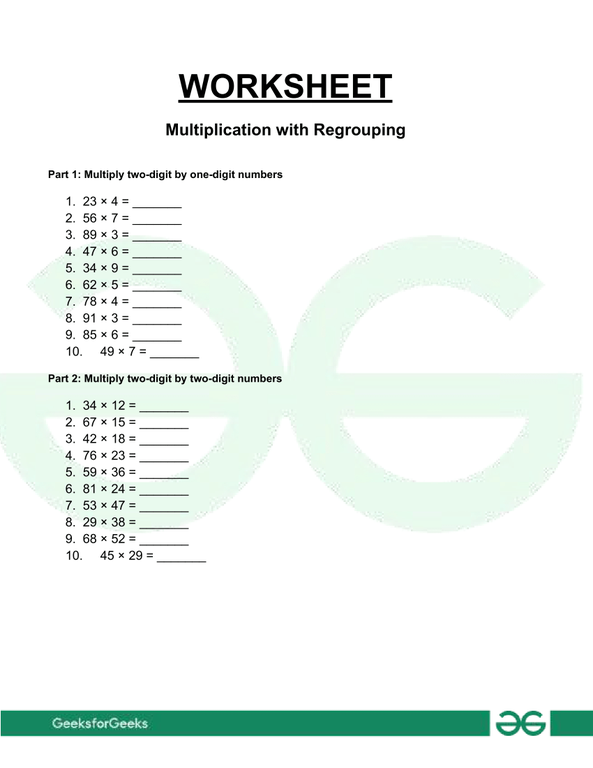Multiplication with Regrouping - GeeksforGeeks