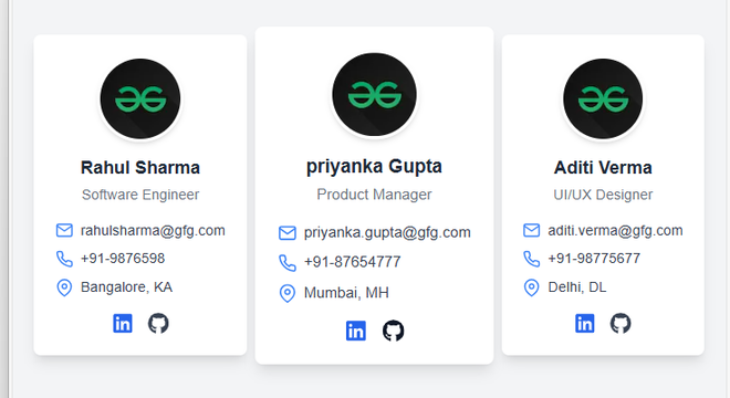 Create Contact Cards Component Using Next.js and Tailwind CSS - GeeksforGeeks