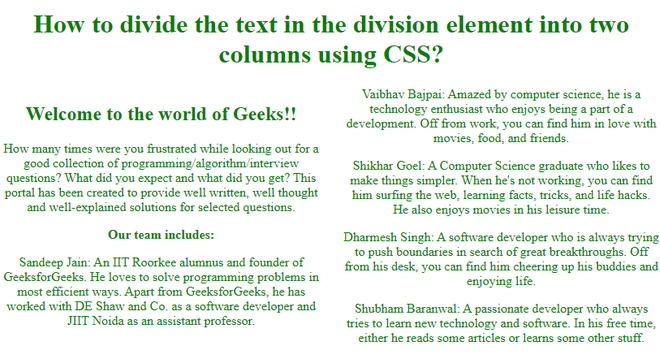How to Divide Text Into Two Columns Layout using CSS ? - GeeksforGeeks