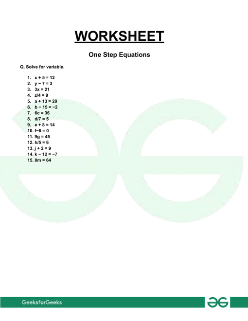 One Step Equations - GeeksforGeeks