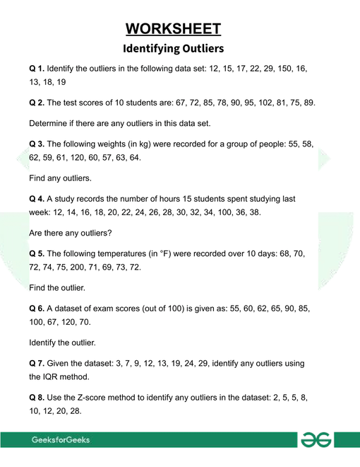 Identifying Outliers in Statistics Worksheet - GeeksforGeeks