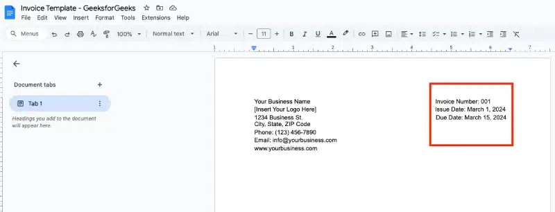 How To Make An Invoice in Google Docs - GeeksforGeeks