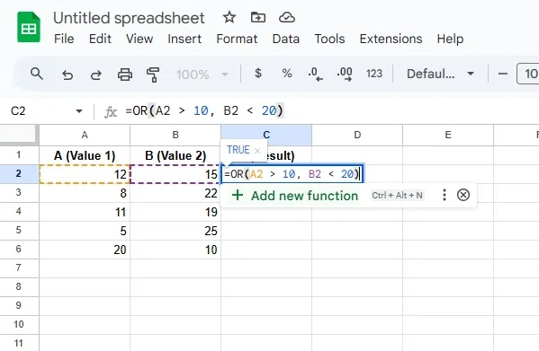 OR Logical Function in Google Sheets - GeeksforGeeks