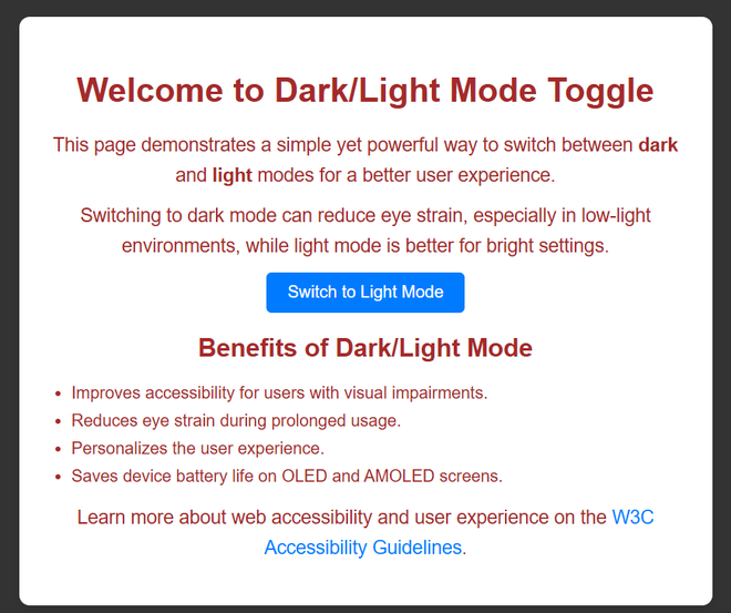 Implement Dark Mode in Websites Using HTML CSS & JavaScript - GeeksforGeeks