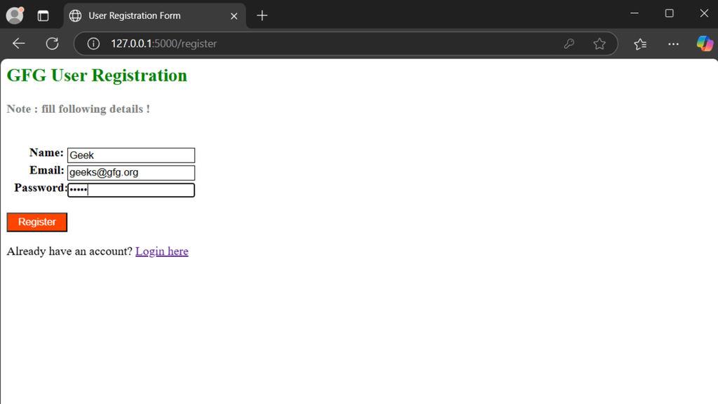 How to Store Username and Password in Flask - GeeksforGeeks