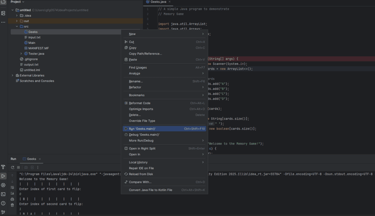 Memory Game in Java - GeeksforGeeks