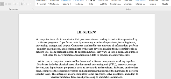 Text Alignment in MS Word - GeeksforGeeks