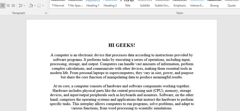 Text Alignment in MS Word - GeeksforGeeks