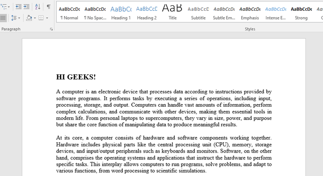 Text Alignment in MS Word - GeeksforGeeks