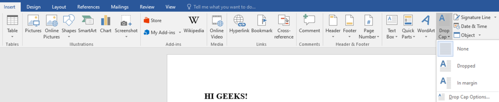 Add a Drop Cap in MS Word - GeeksforGeeks