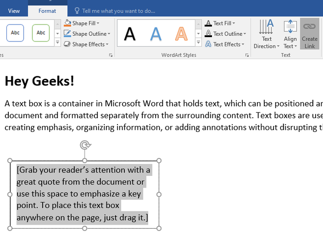 Add and Format Text Boxes in MS Word - GeeksforGeeks