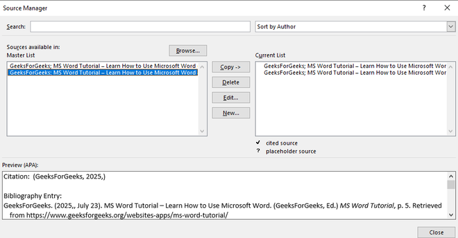 Insert and Manage Citations in MS Word - GeeksforGeeks