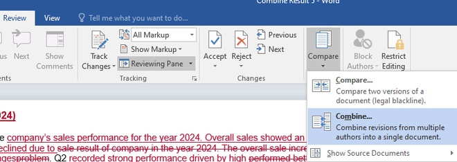 Compare and Combine Documents in MS Word - GeeksforGeeks