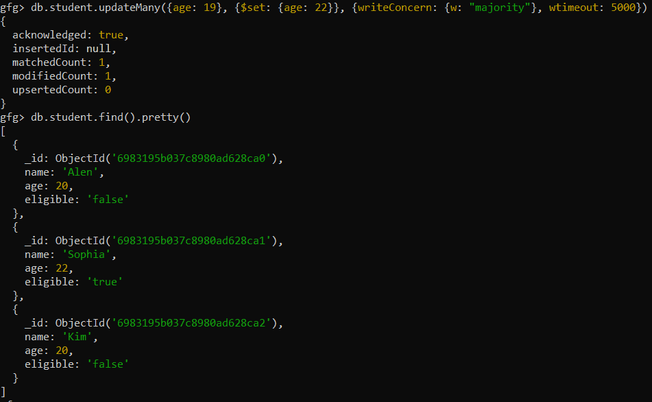MongoDB updateMany() Method - GeeksforGeeks