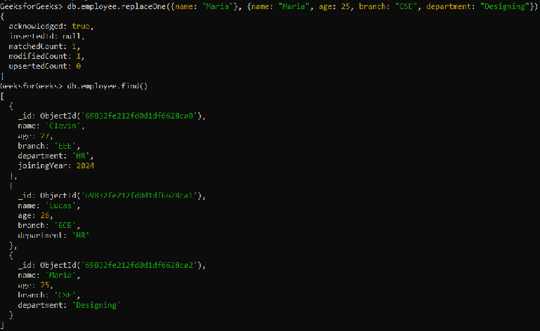 MongoDB - Replace Documents Using MongoShell - GeeksforGeeks