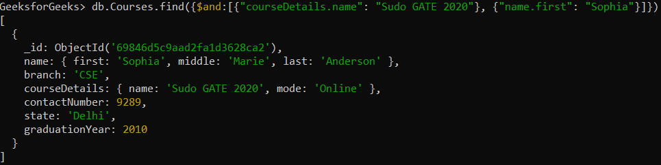 Mongodb Query Embedded Documents Using Mongo Shell Geeksforgeeks