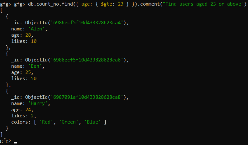 MongoDB Query and Projection Operator - GeeksforGeeks