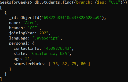 MongoDB - Comparison Query Operators - GeeksforGeeks