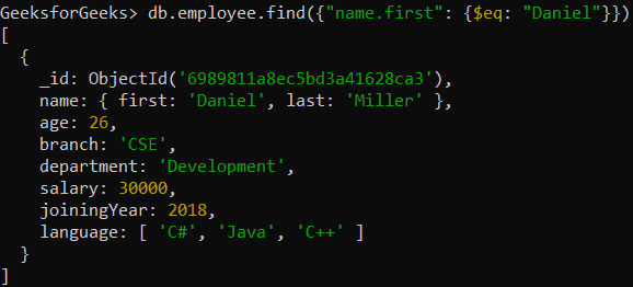 MongoDB $eq Operator - GeeksforGeeks