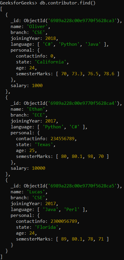 MongoDB AND operator ( $and ) - GeeksforGeeks