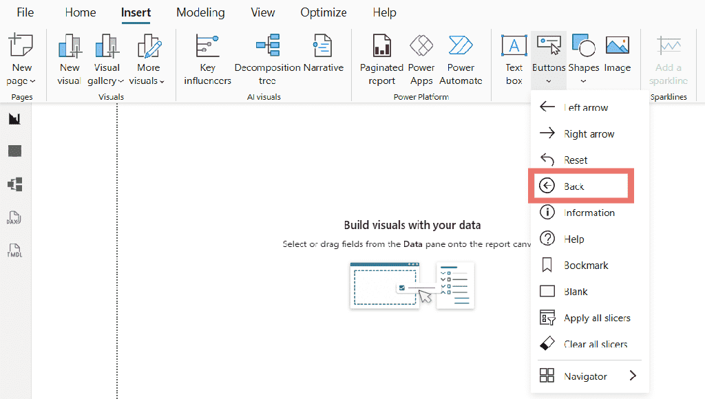 Back and Reset Buttons in Power BI - GeeksforGeeks