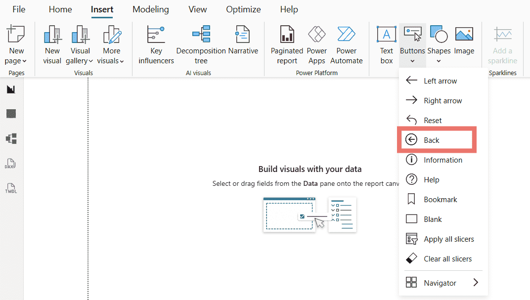 Back and Reset Buttons in Power BI - GeeksforGeeks