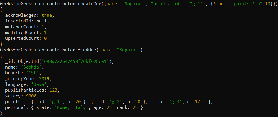 MongoDB - $inc Operator - GeeksforGeeks