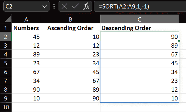 Sorting Data in Excel Using the SORT Function - GeeksforGeeks