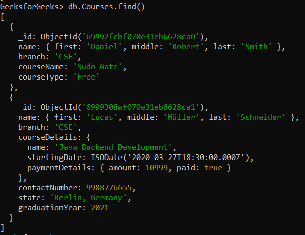 MongoDB - Embedded Documents - GeeksforGeeks