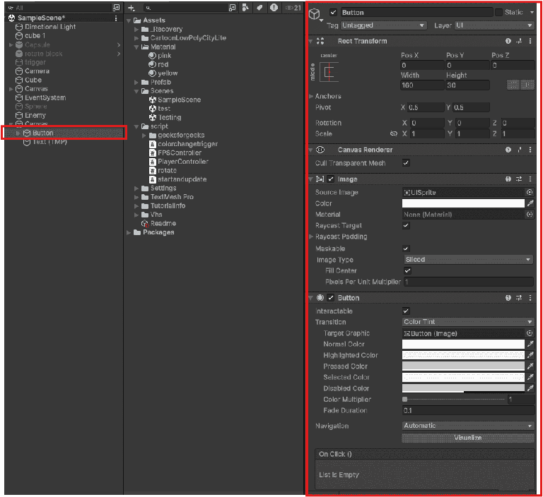 Buttons and Events In Unity - GeeksforGeeks