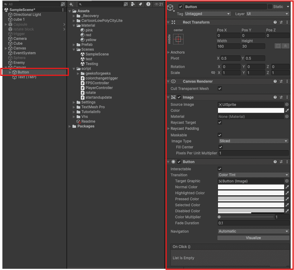 Buttons and Events In Unity - GeeksforGeeks