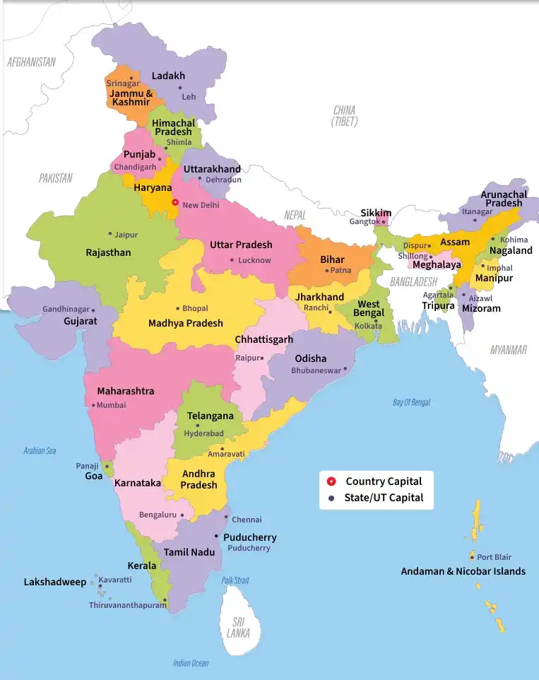 States and Capitals of India - List of 28 States & 8 UT 2026 ...